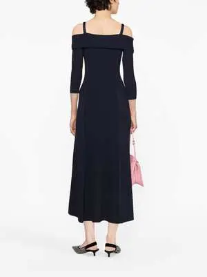 GANNI Off-shoulder Midi Dress - Blue