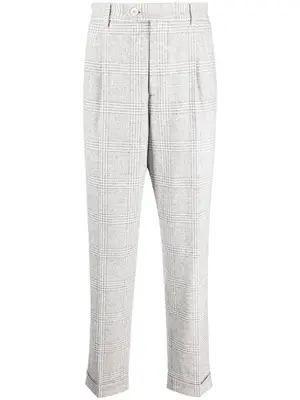 Brunello Cucinelli Plaid Wool-blend Tapered Trousers