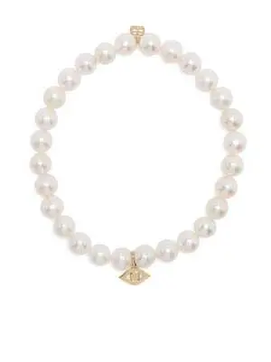 SYDNEY EVAN 14kt Yellow Gold Evil Eye Pearl Bracelet - White