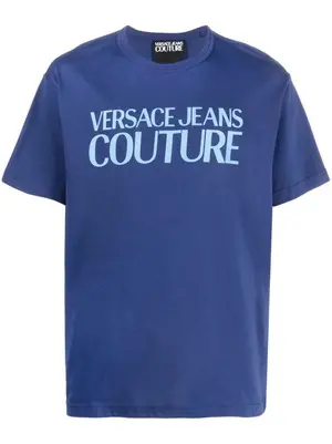 Versace Logo-print Cotton T-shirt - Blue
