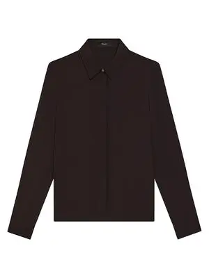 Theory Classic Fitted Silk Shirt Hickory