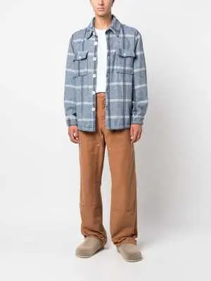 FAMILY FIRST Logo-print Checked Flannel Shirt - Blue