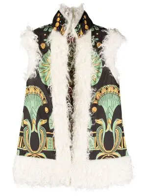 La DoubleJ Graphic-print Shearling-trim Vest - Black