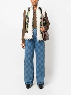 La DoubleJ Graphic-print Shearling-trim Vest - Black
