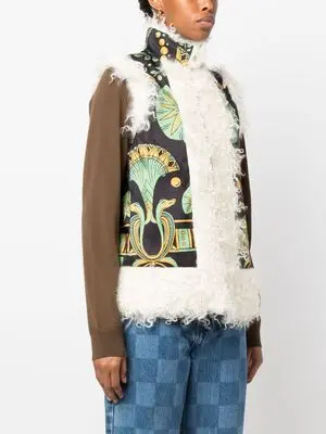 La DoubleJ Graphic-print Shearling-trim Vest - Black