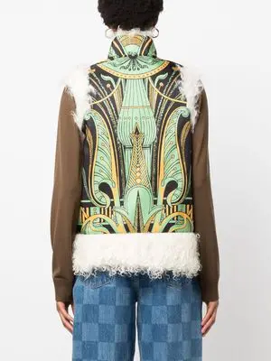 La DoubleJ Graphic-print Shearling-trim Vest - Black
