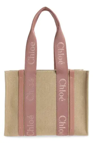 Chloé Chloé Medium Woody Linen Canvas Tote Nougat
