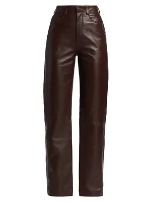 Tove Women's Yeal Straight-Leg Leather Pants - Dark Brown  - Dark Brown