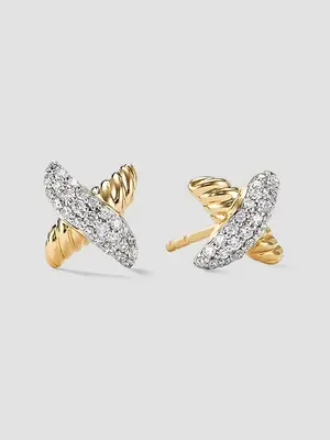 David Yurman Petite X Stud Earrings In 18k Yellow With Diamonds, 8.4mm - Diamond
