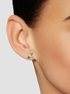David Yurman Petite X Stud Earrings In 18k Yellow With Diamonds, 8.4mm