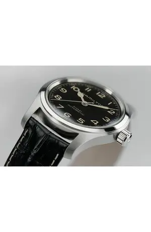 Hamilton Khaki Field Automatic Leather Strap Watch - Black