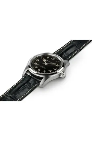 Hamilton Khaki Field Automatic Leather Strap Watch - Black