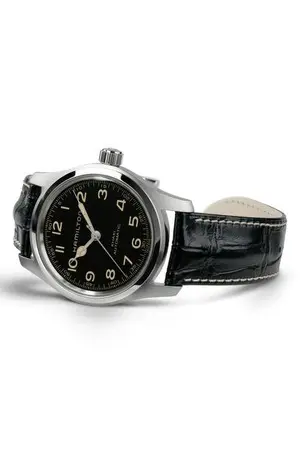 Hamilton Khaki Field Automatic Leather Strap Watch - Black
