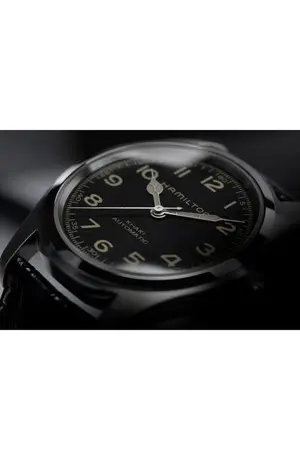Hamilton Khaki Field Automatic Leather Strap Watch - Black