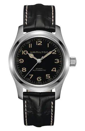 Hamilton Hamilton Khaki Field Automatic Leather Strap Watch Black/silver