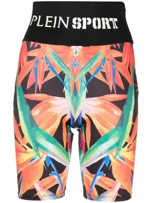 PLEIN SPORT Graphic-print Cyclist Shorts - Black
