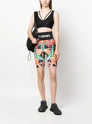 PLEIN SPORT Graphic-print Cyclist Shorts - Black