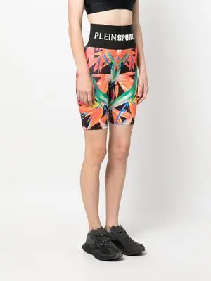 PLEIN SPORT Graphic-print Cyclist Shorts - Black