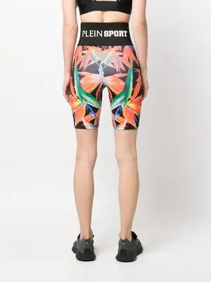 PLEIN SPORT Graphic-print Cyclist Shorts - Black