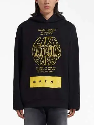 Marni Slogan-print Cotton Hoodie - Black