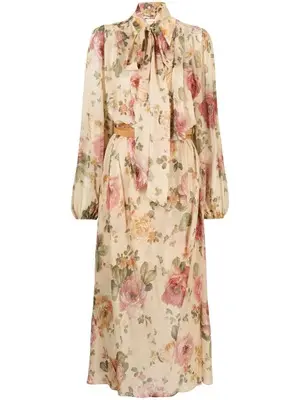 Zimmermann Luminosity Billow Crepe Midi Dress - Neutrals