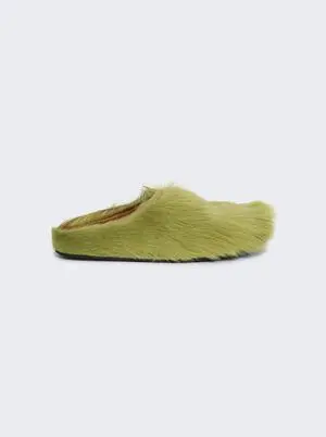 Marni Long-hair Calfskin Fussbett Sabot Shoes - Green