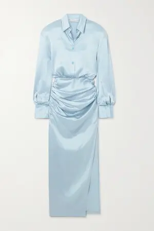 ROWEN ROSE Draped Silk-satin Maxi Dress - Blue