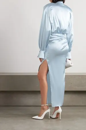 ROWEN ROSE Draped Silk-satin Maxi Dress
