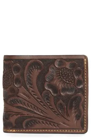 Double Rl Hand Tooled Leather Wallet - Brown