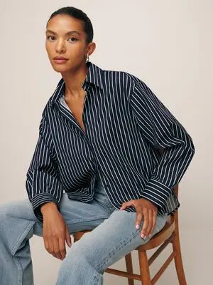 REFORMATION Oversized Shirt Midnight Stripe