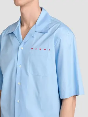 Marni Logo Poplin Camp Shirt - Iris Blue