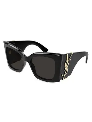 Saint Laurent Monogram Acetate 54mm Blaze Rectangular Sunglasses Black