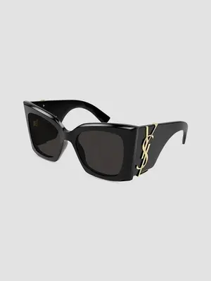Saint Laurent Monogram Acetate 54mm Blaze Rectangular Sunglasses Black
