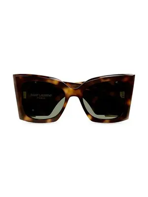 Saint Laurent Monogram Acetate 54mm Blaze Rectangular Sunglasses Havana