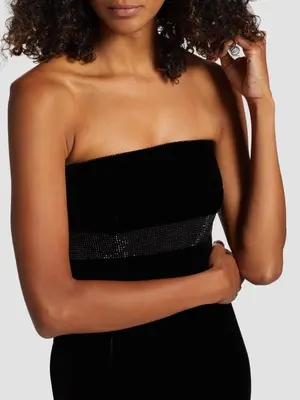 Giorgio Armani Crystal-embellished Velvet Strapless Gown
