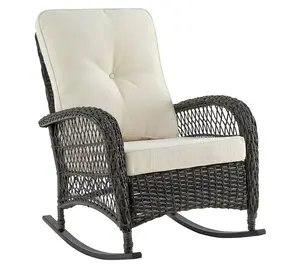 MANHATTAN COMFORT Furttuo Steel Rattan Outdoor Rocking Chair With Cushions - One-color