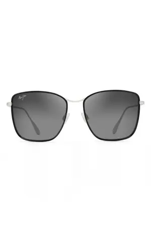 Maui Jim Tiger Lily Polarized Square Sunglasses - Gloss Black/silver