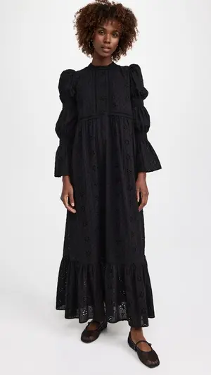 English Factory Embroidered Swiss Dot Maxi Dress