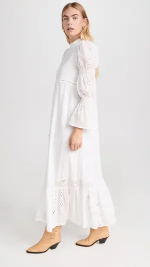 english factory embroidered swiss dot maxi dress Tan & Brown Swiss Dot Tillie Maxi Dress