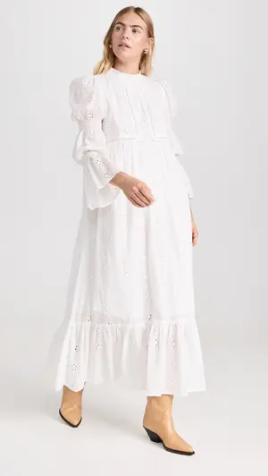 English Factory Embroidered Swiss Dot Maxi Dress
