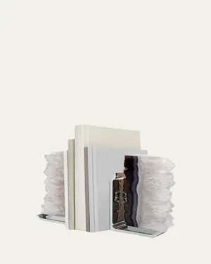 ANNA NEW YORK Fim Bookends, Agate Druze & Silver Set Of 2 - Natural Druze