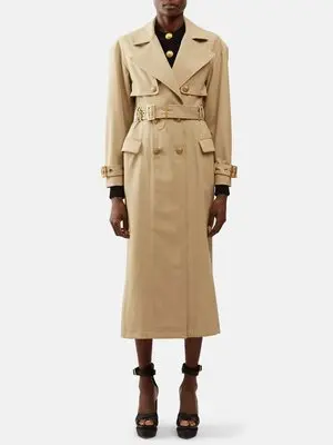 Balmain Balmain - Double-breasted Gabardine Trench Coat - Womens - Beige - Beige