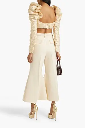 Zimmermann Cropped Ruched Silk-shantung Top