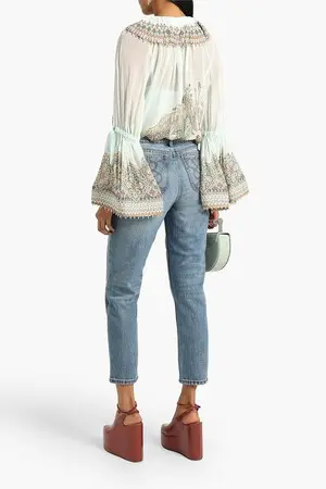 Zimmermann Cropped Embroidered High-rise Straight-leg Jeans