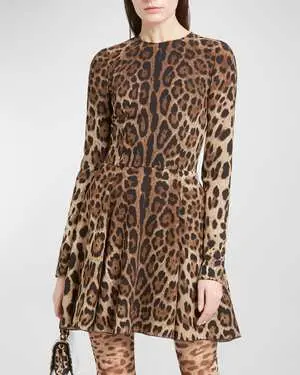 Dolce & Gabbana Leopard-print Long-sleeve Mini Dress Ltbrownprt