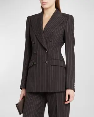 Dolce & Gabbana Pinstripe Double-breasted Wool Blazer - Brown Stp