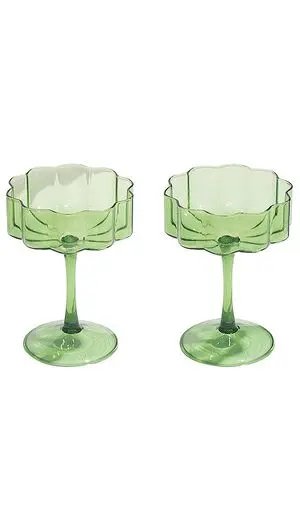 FAZEEK Wave Coupe Glasses Set Of 2 - Green