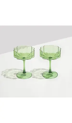 FAZEEK Wave Coupe Glasses Set Of 2 - Green