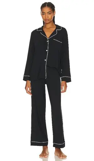 Eberjey Eberjey Gisele Long Pj Set In Black. Black & Sorbet Pink