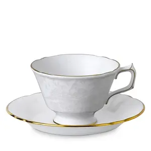 ROYAL CROWN DERBY Aves Tea Cup Saucer - Pearl